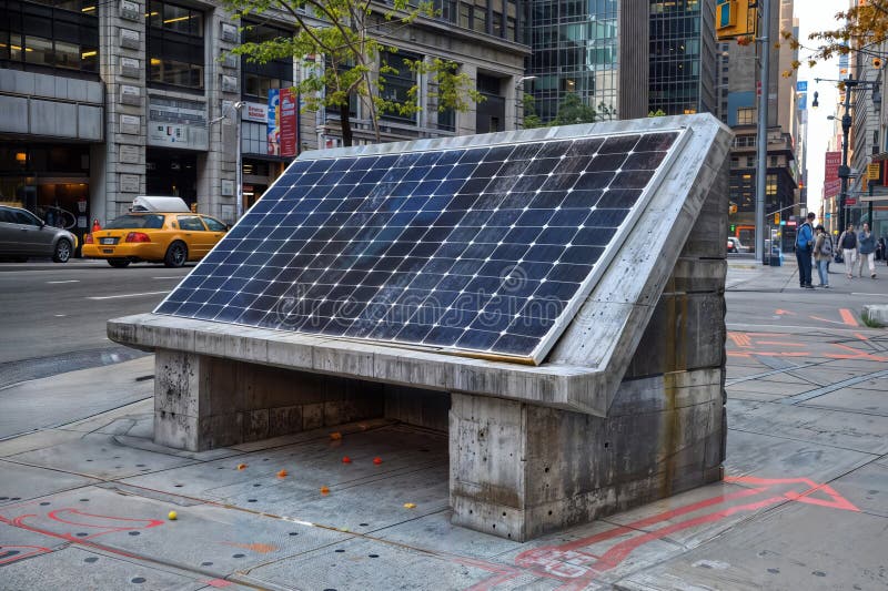 Urban Solar Panel Array with City Life, Highlighting Sustainable Energy ...
