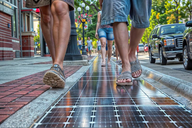 Urban Solar Pathway Integration: People Walking on Panels, Generative ...
