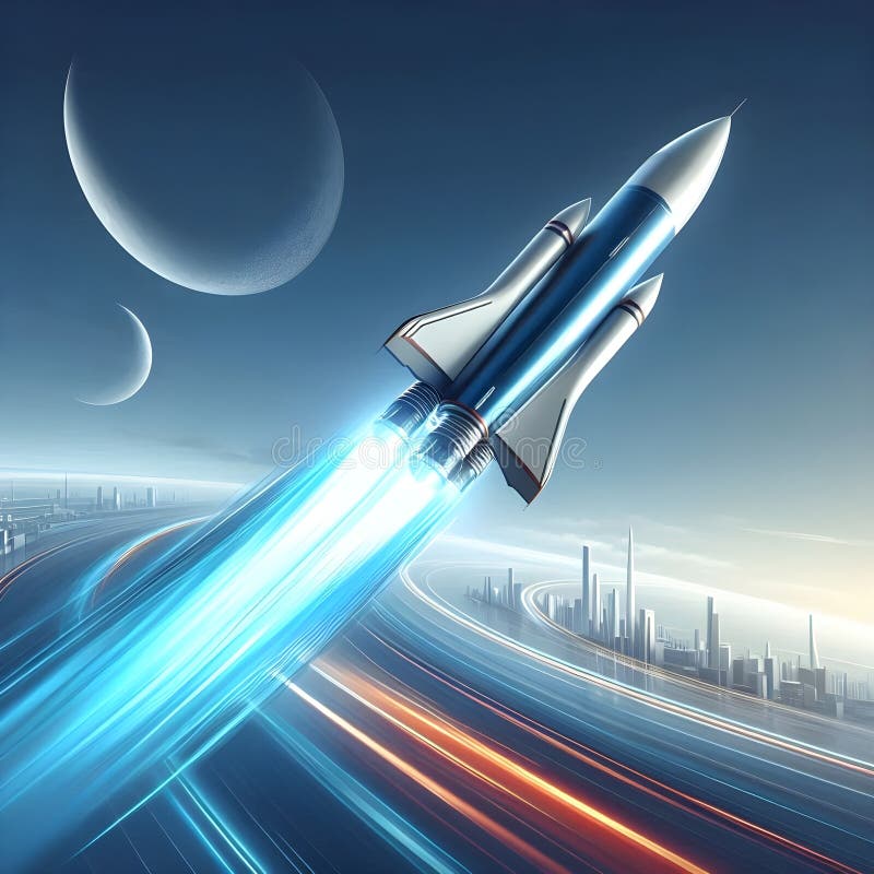 Urban Space Launch stock illustration. Illustration of clouds - 364349978