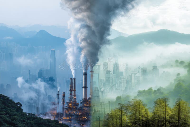 Urban Split Landscape Showing Pollution and Clean Environment Amidst ...