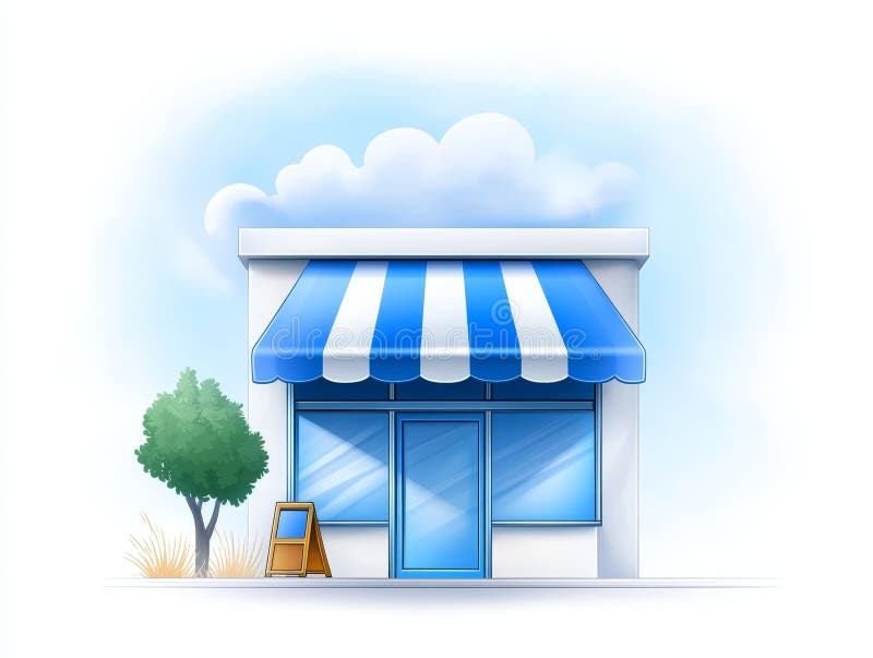 Urban Storefront with Blue Awning and Tree. Retail Architecture City ...
