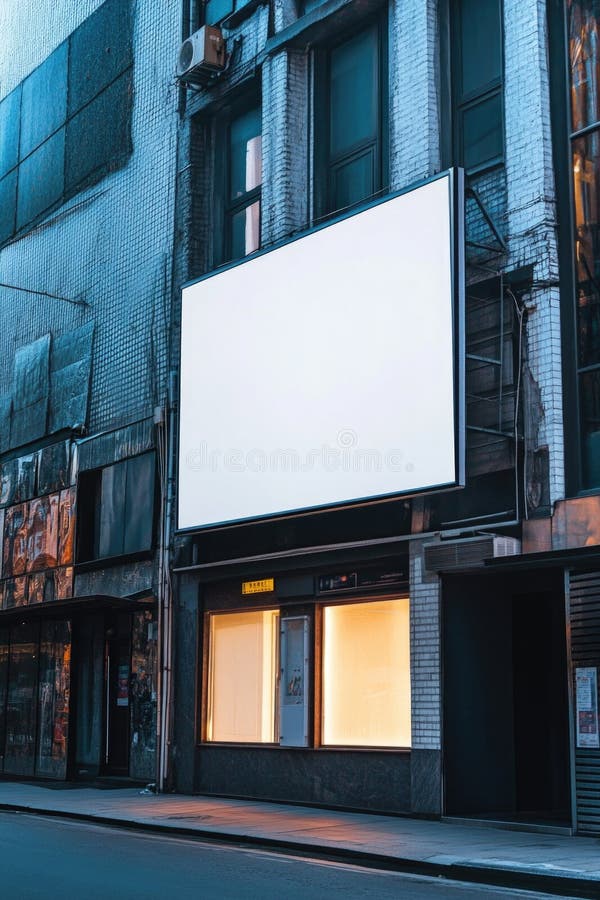 Urban Storefront with Empty Billboard Stock Image - Image of screen ...