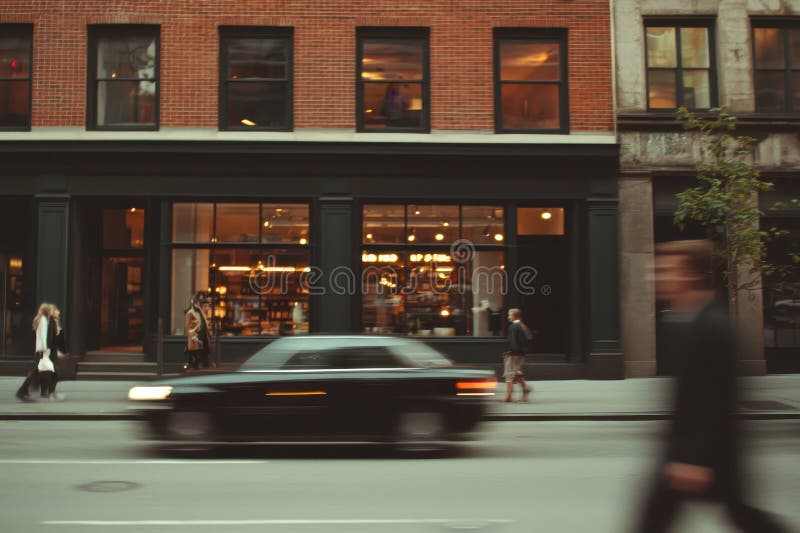 Urban Storefront with Reflections and Passing People Stock Image ...
