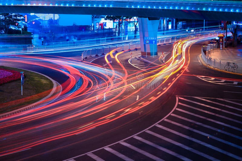 Urban Street with Light Trails Stock Photo - Image of city, orbit: 31216116