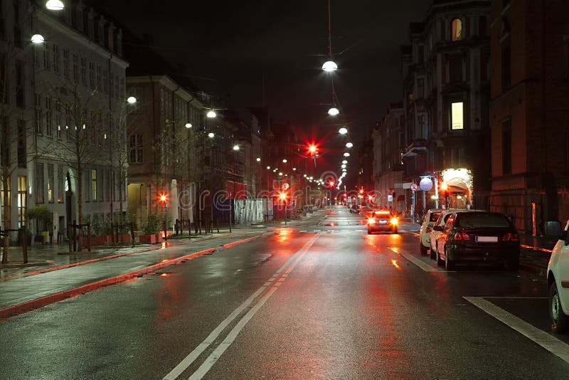 Urban street at night stock photo. Image of road, urban - 77442760