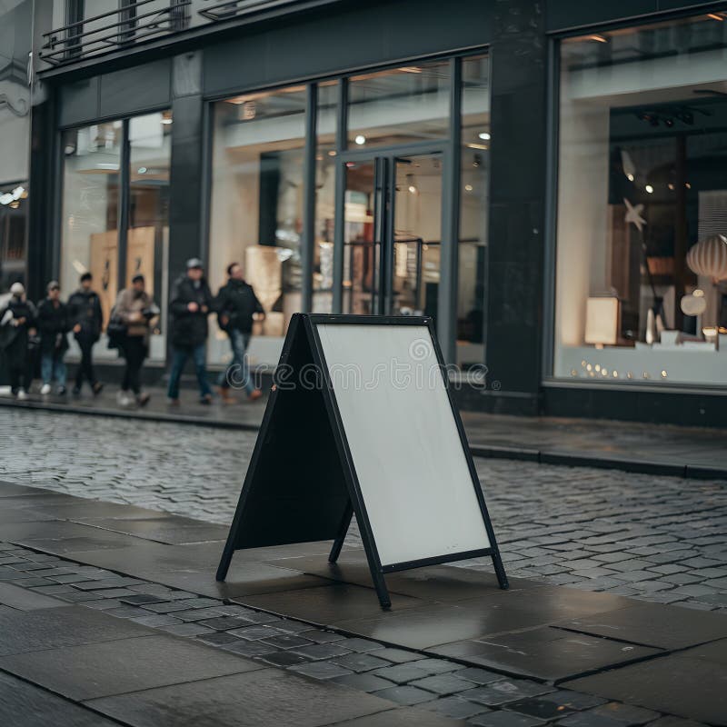 Urban Street Empty Signboard, Cobblestone Path, and Pedestrians ...