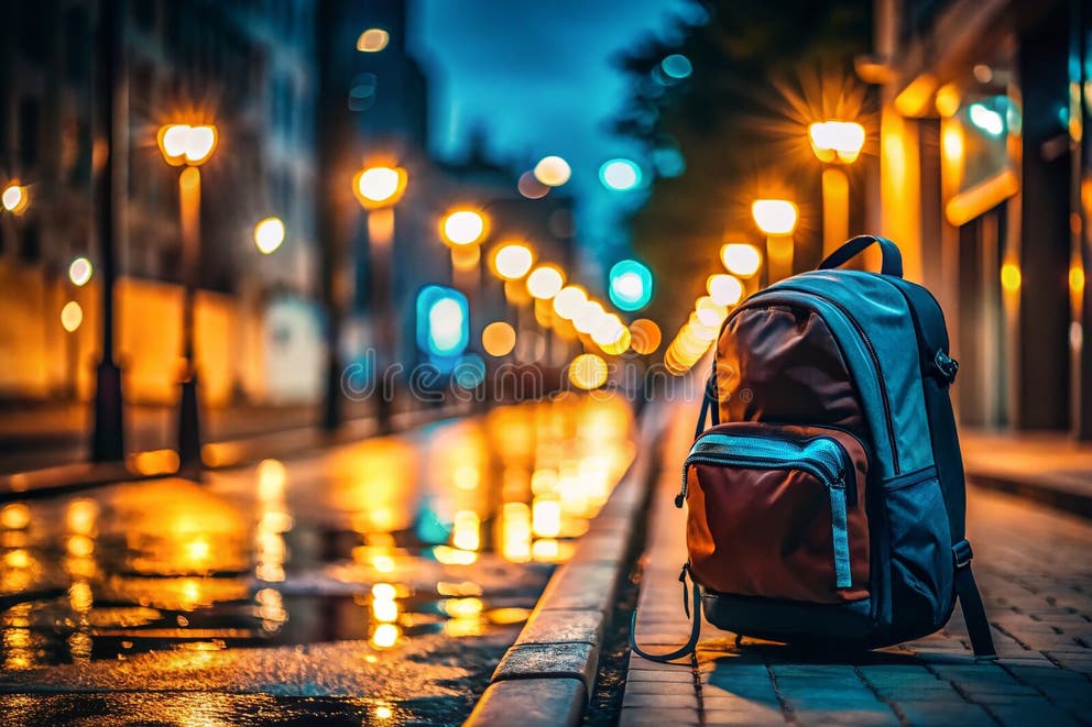Urban Student Navigating the Night a Stylish Backpack for LateNight ...