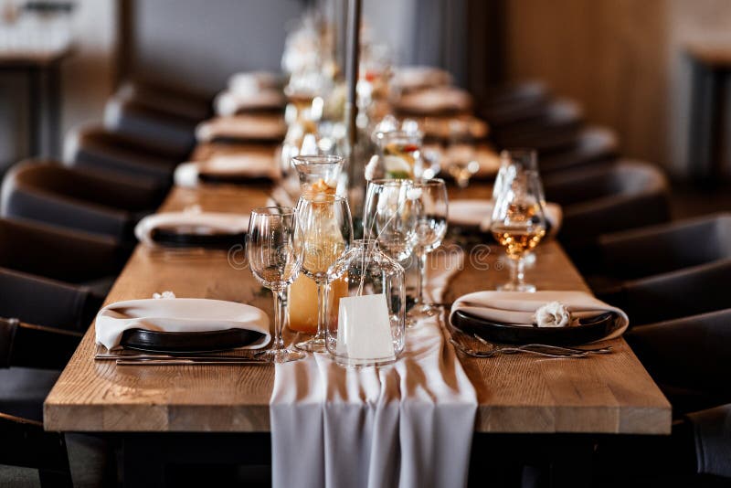 Urban Style Long Dining Table Stock Photo - Image of party, restaurant ...