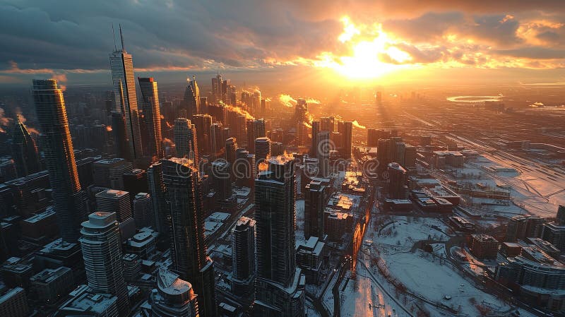 Urban Sunrise Above Cityscape Stock Illustration - Illustration of hues, night: 301997493