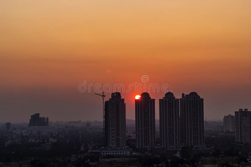 An urban sunset stock photo. Image of cityscape, skyscrapers - 168301110