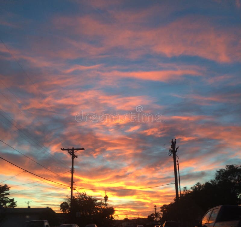 Urban sunset stock image. Image of urban, wires, city - 85368039