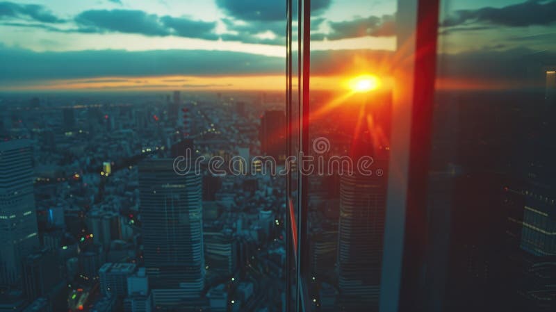 Urban Sunset Reflections through Tower Window. Stock Illustration ...