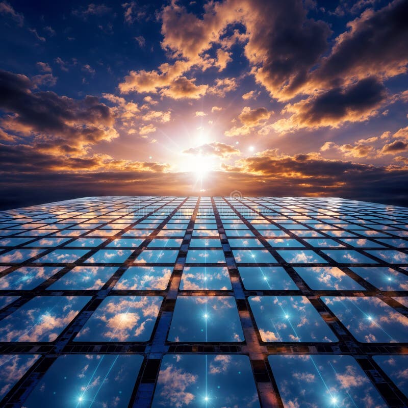 Sunset Over Skyscrapers with Reflection in Windows. 3d Render ...