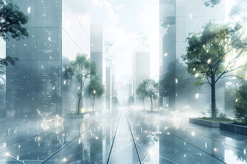 Urban Techno Landscape: Interconnected Servers and Empty Spaces - White ...