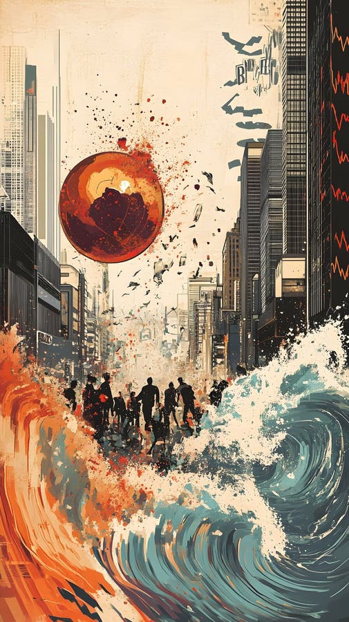 Urban Tidal Wave: Cityscape Apocalypse Stock Illustration ...