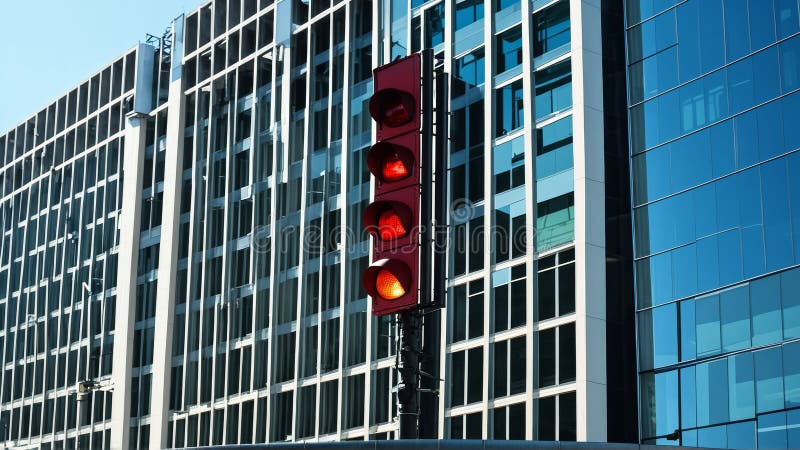 Urban Traffic Control: Red Light Against Modern Glass Architecture ...