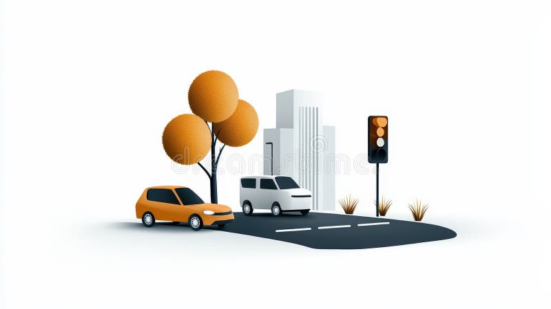 Urban Traffic Scene with Vehicles and Buildings Stock Illustration ...