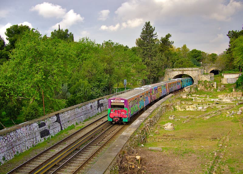Train at the Monastiraki Metro Station Platform in Athens Editorial ...