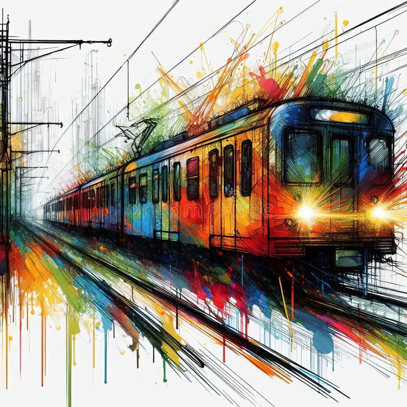 Urban Train with Vibrant Colors Stock Illustration - Illustration of ...