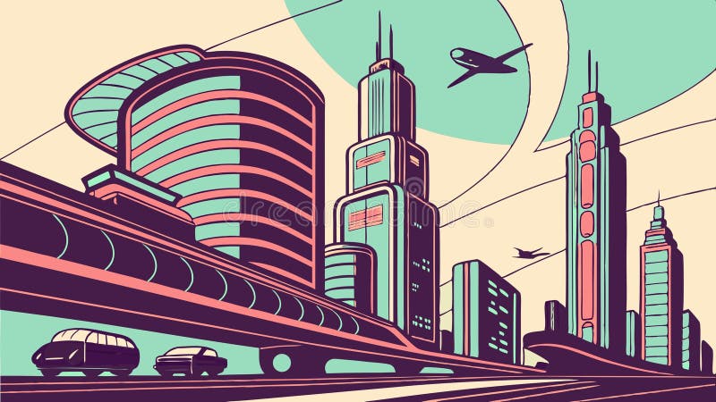Urban Transit Illustration Cityscape with Train Elevated Tracks Vector ...
