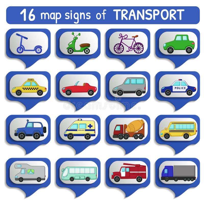 Urban Transport S Map Sign Set Stock Vector - Illustration of taxi ...