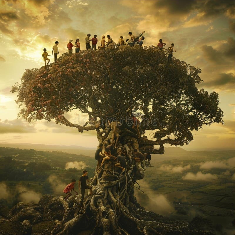 Urban Tree-climbing Adventure with Enthusiastic Climbers Stock ...