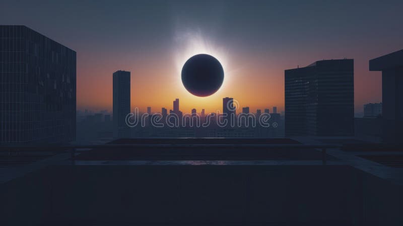 Urban Twilight Under the Solar Eclipse Stock Illustration ...