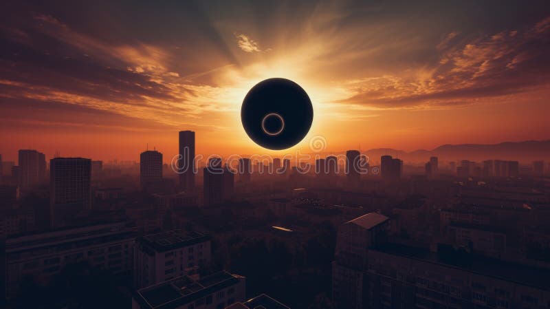 Urban Twilight Under the Solar Eclipse. Stock Photo - Image of ...