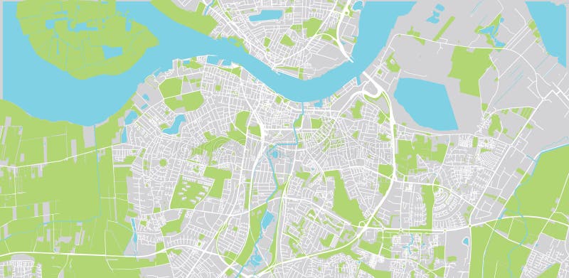 Urban Vector City Map of Aalborg, Denmark Stock Vector - Illustration ...