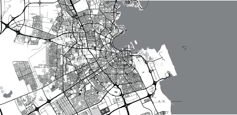 Urban Vector City Map of Doha, Qatar Stock Vector - Illustration of ...