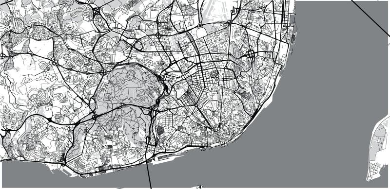 Urban Vector City Map of Lisbon, Portugal Stock Vector - Illustration ...
