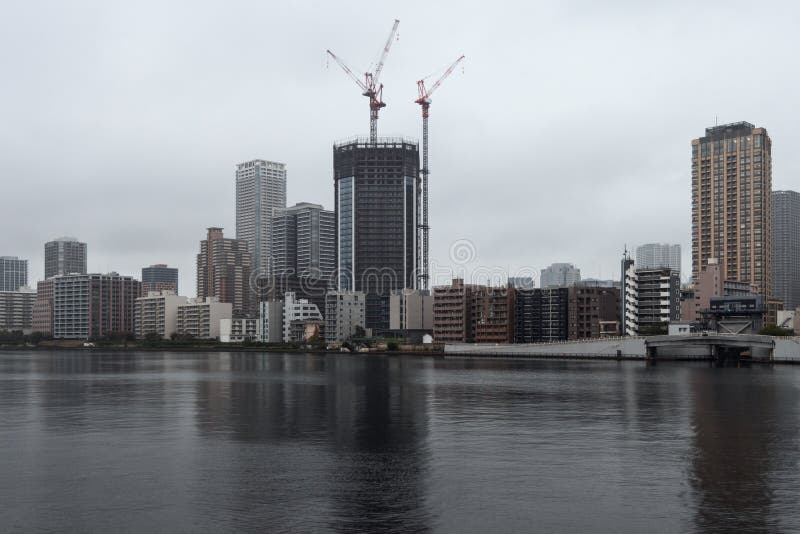 Urban View of Kachidoki, Tokyo, Showing a Developing Skyscraper with ...