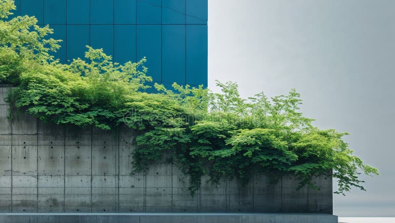 Urban Wall with Greenery and Blue Structure in Modern Design Stock ...