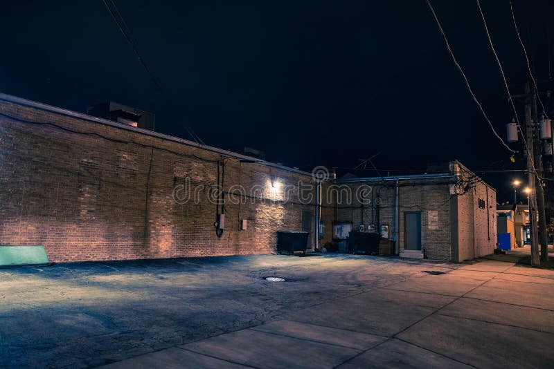 Urban Warehouse Building at Night Stock Photo - Image of downtown ...