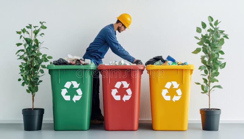Urban Waste Management Worker Sorting Recyclables in a Municipal ... Urban Waste Management Worker Sorting Recyclables in a Municipal ...