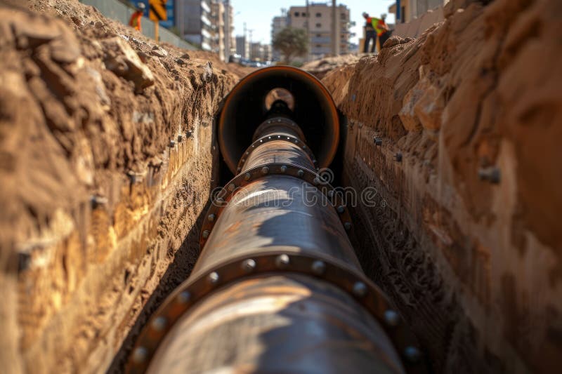 Urban Water Supply: Trench Installation of Underground Pipeline for ...