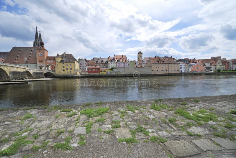 Urban waterfront stock image. Image of regensburg, riverbank - 20616093