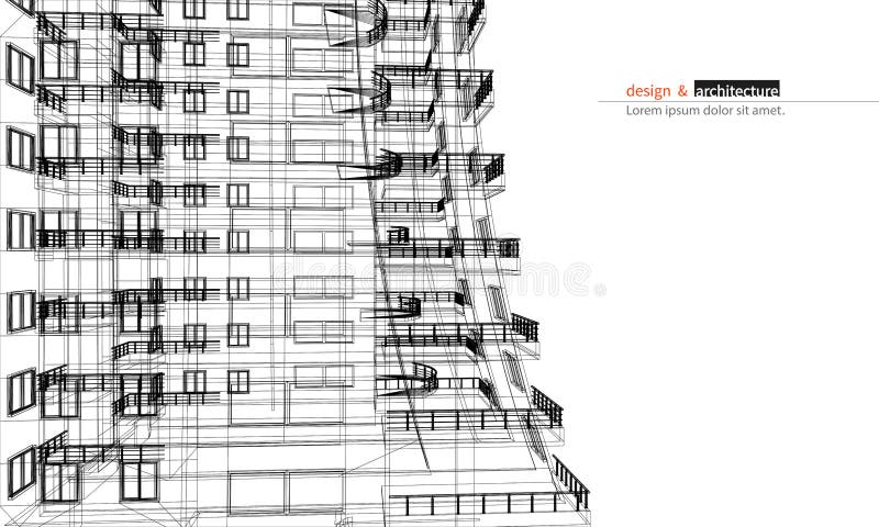 Urbanistic Skyscraper. Abstract 3D Render of Building Wire Frame ...