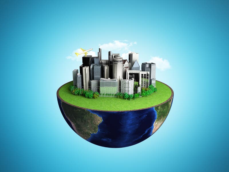 Urbanization Concept with Globe and City on Abstract Green Background ...