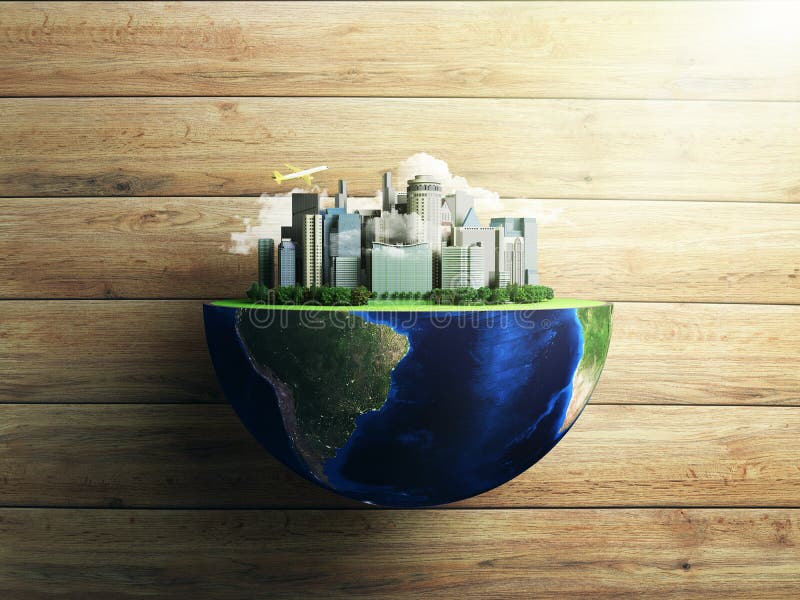 Urbanization Concept with Globe and City on Abstract Green Background ...