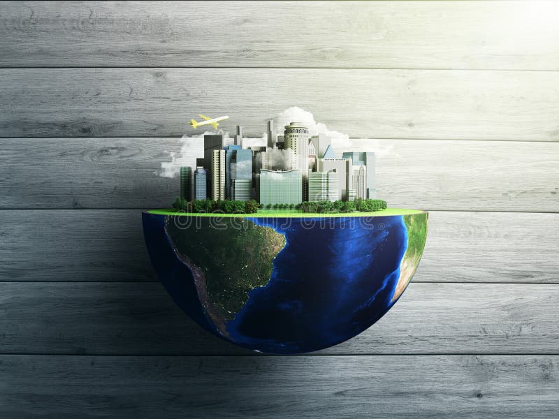 Urbanization Concept with Globe and City on Abstract Green Background ...
