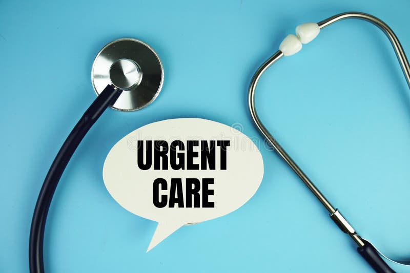 Urgent CareUrgent Care Text on Speech Bubble with Stethoscope Top View ...