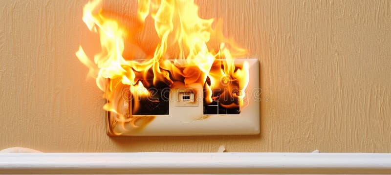 Urgent Situation Wall Socket Ignited, Emitting Flames and Smoke ...