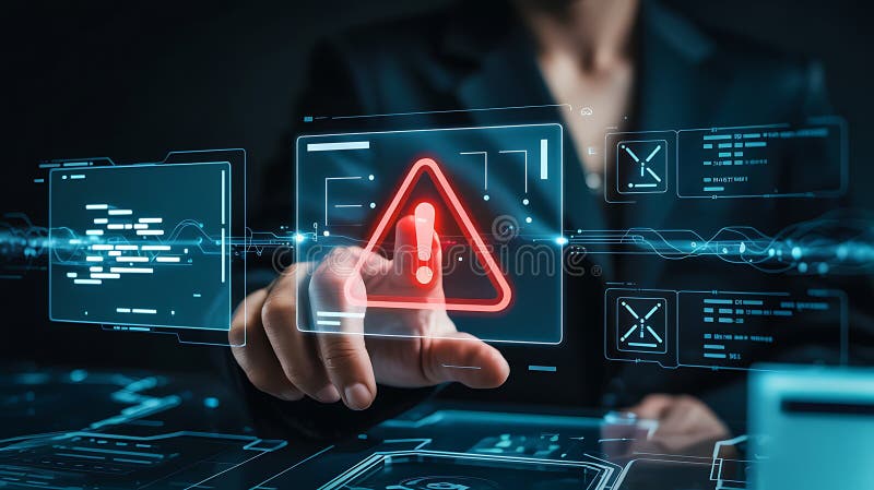 Urgent System Alert Cybersecurity Threat Detected a Hand Interacts with ...