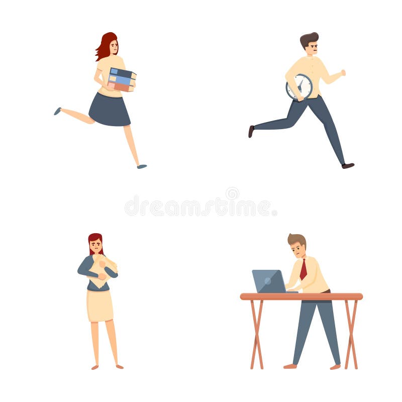 Urgent Task Icons Set Cartoon Vector. Hurrying and Running Office ...