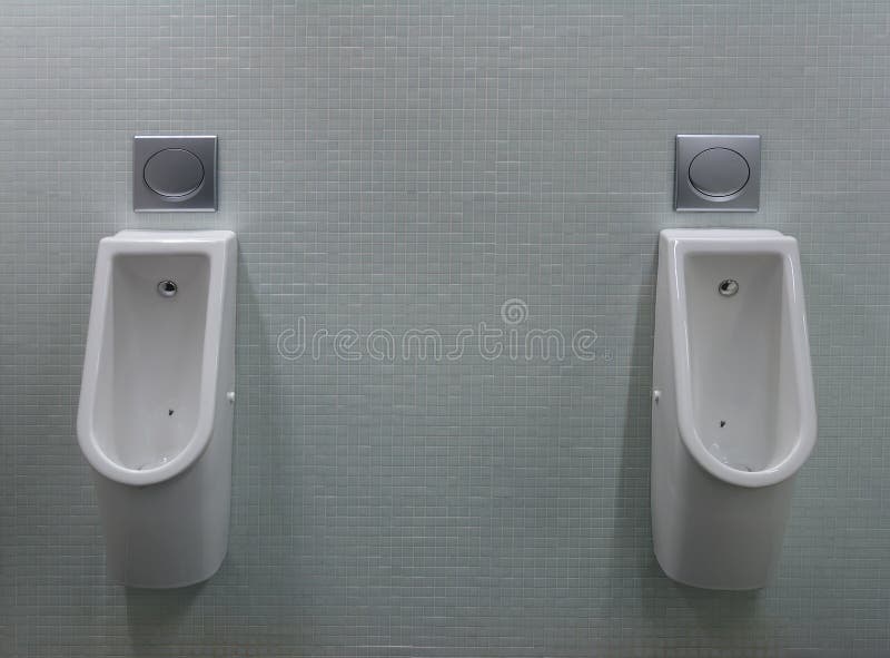 Urinals with Two White Painted a Fly on the Toilet Stock Image - Image ...