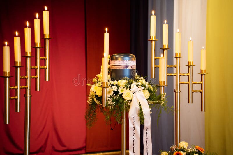 Urn at a funeral service stock image. Image of funeral - 267522931