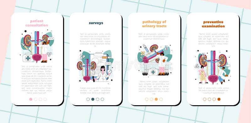 Urologist Mobile Application Banner Set. Urinary System Examination ...