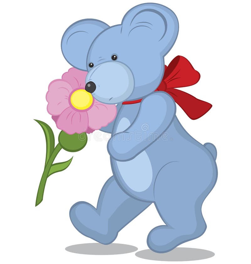 Urso Azul Da Peluche Com Flor Ilustração do Vetor - Ilustração de jogo ...