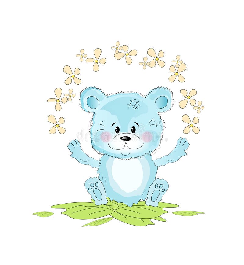 Urso azul pequeno bonito ilustração stock. Ilustração de flor - 67975700